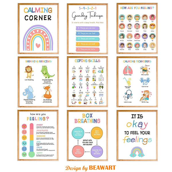 9 Calming Corner Classroom Posters, Mental Health Posters (9pcs, 8x10 ...